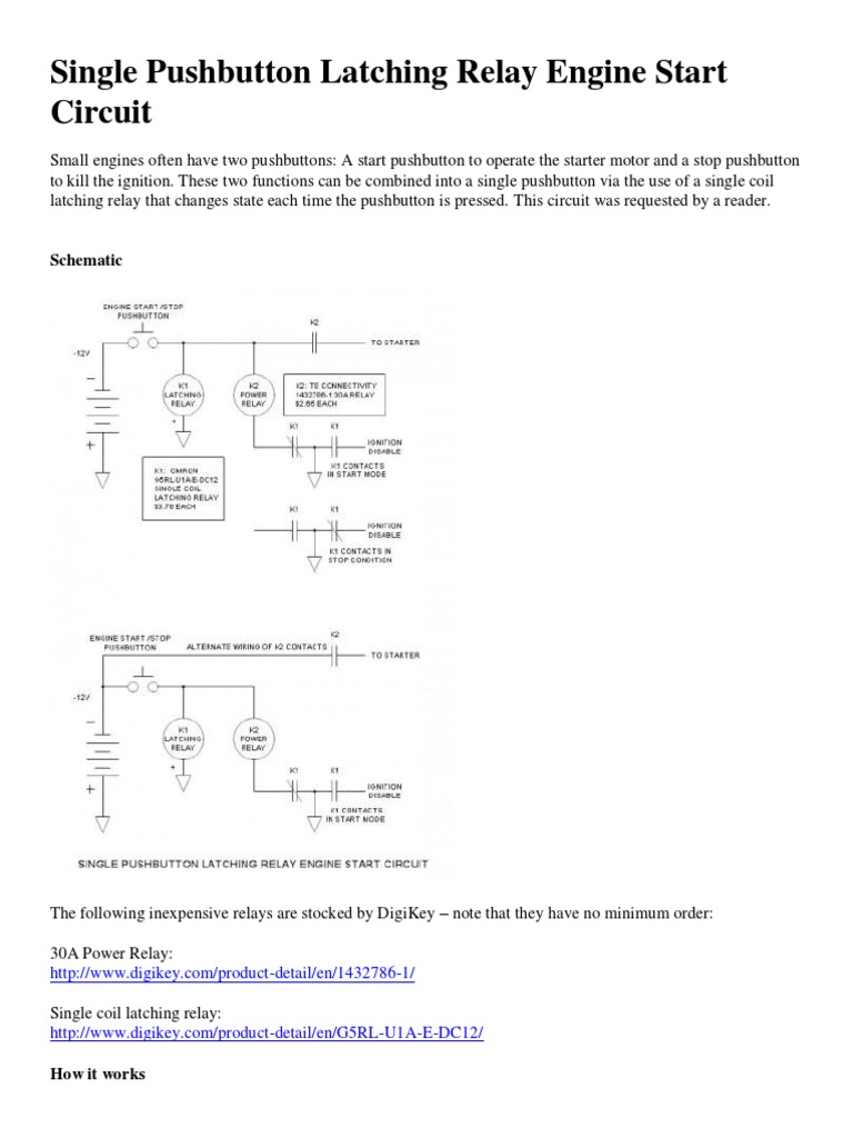 Single Pushbutton Latching Relay Engine Start Circuit | PDF