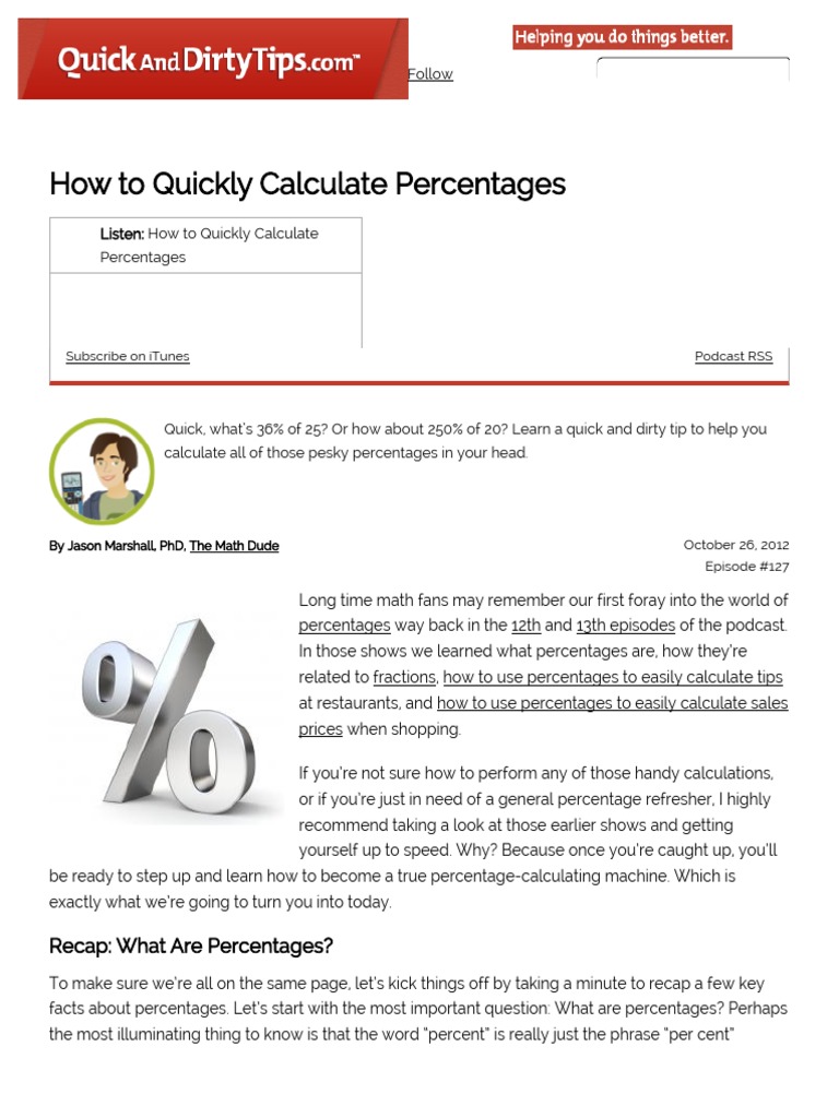 The Math Dude - How To Quickly Calculate Percentages - Quick and Dirty ...