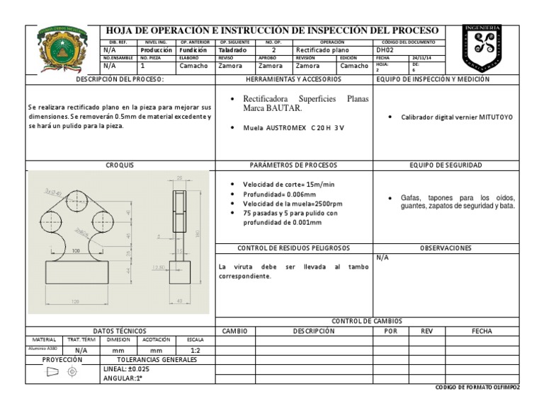 Hoja de Operación e Instrucción de Inspección Del Procesorectificado | PDF
