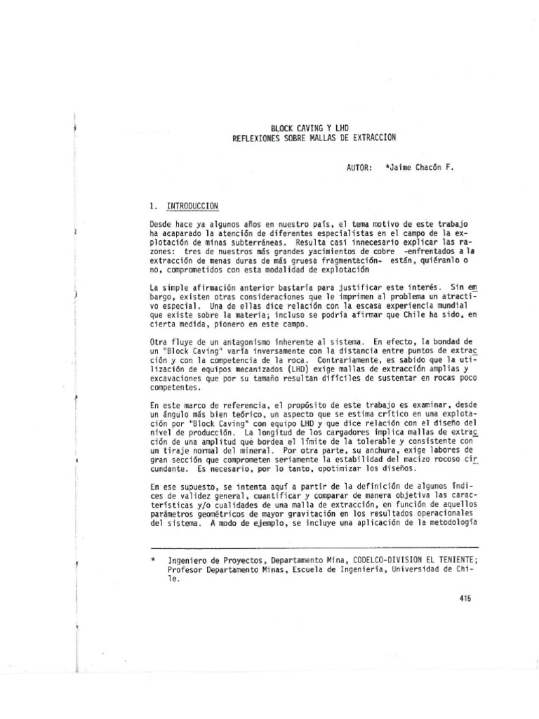Block Caving y LHD Reflexiones Sobre Mallas de Extracci N. J. Chac N | PDF