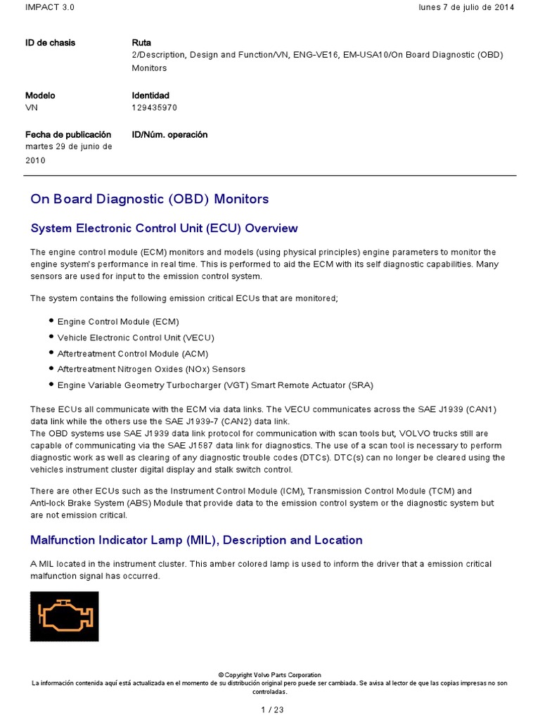 Obd Vnl Volvo Pdf Turbocharger Diesel Engine