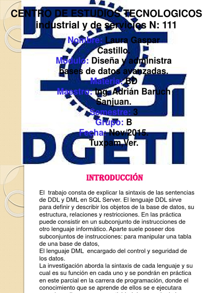 Mapa Mental Sintaxis de Lenguajes de DDL y Dml2 | PDF