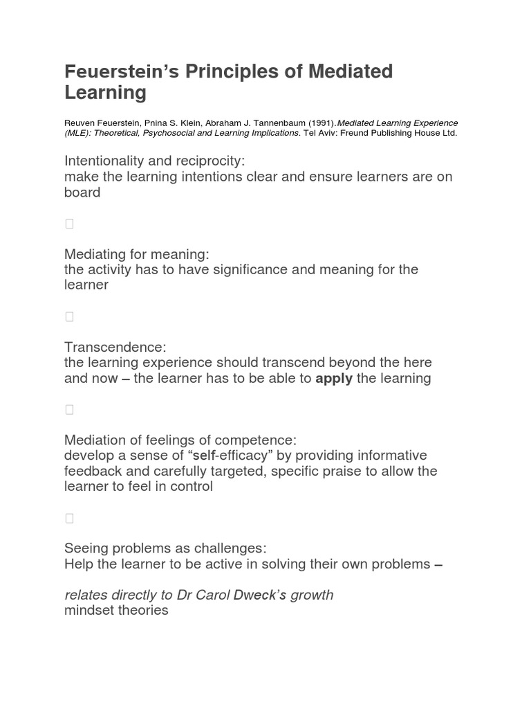 Feuerstein's 12 Steps of Mediated Learning | PDF