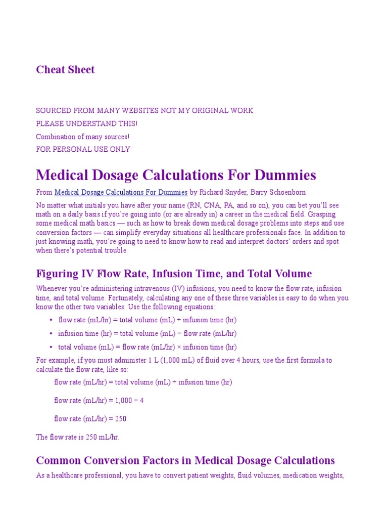 Medical Dosage Calculation Guide | PDF | Intravenous Therapy | Litre