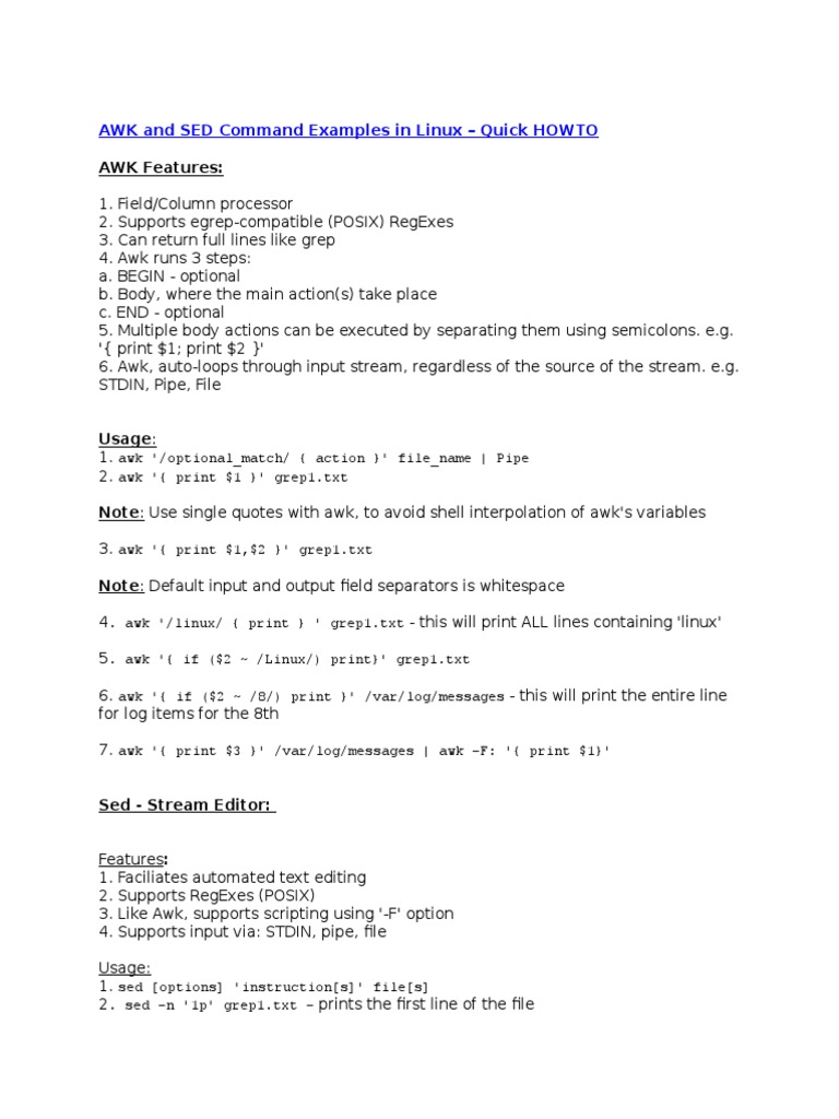 Awk And Sed Command Examples In Linux Pdf System Software Unix