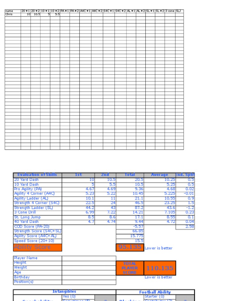 Player Evaluation Sheet Football | PDF | National Football League ...