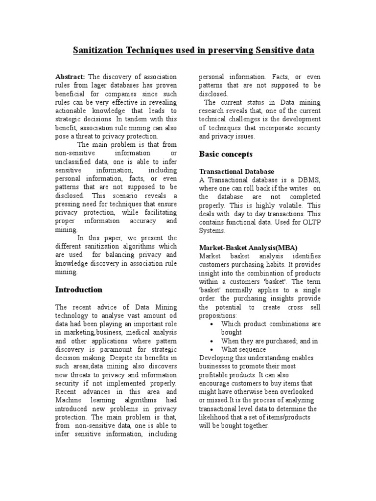 Sanitization Techniques Used in Preserving Sensitive Data: Basic Concepts | PDF | Technology ...