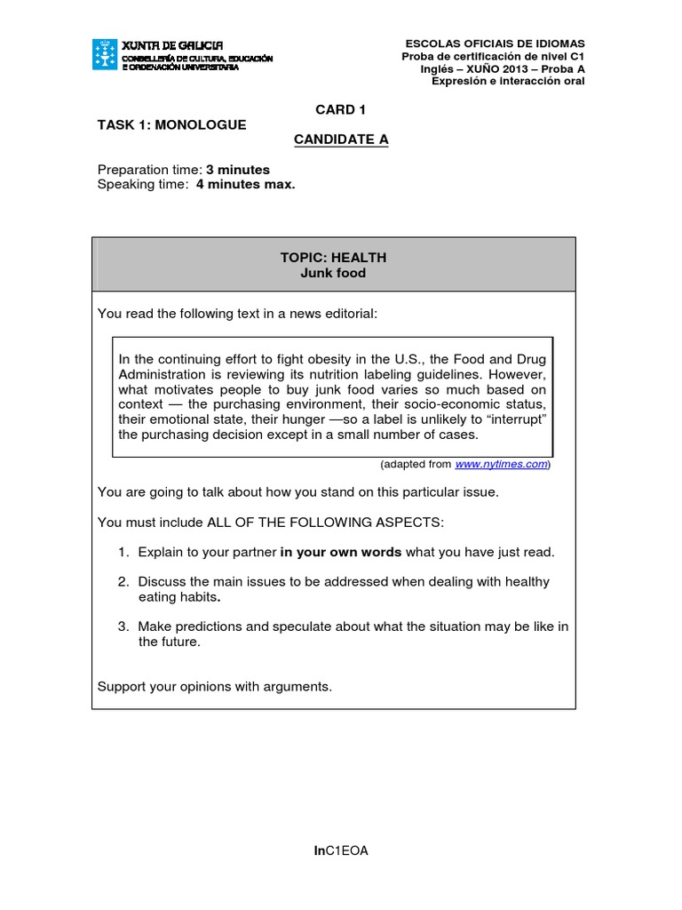 C1 English Certification Speaking Tasks | PDF | Self-Improvement | Wellness