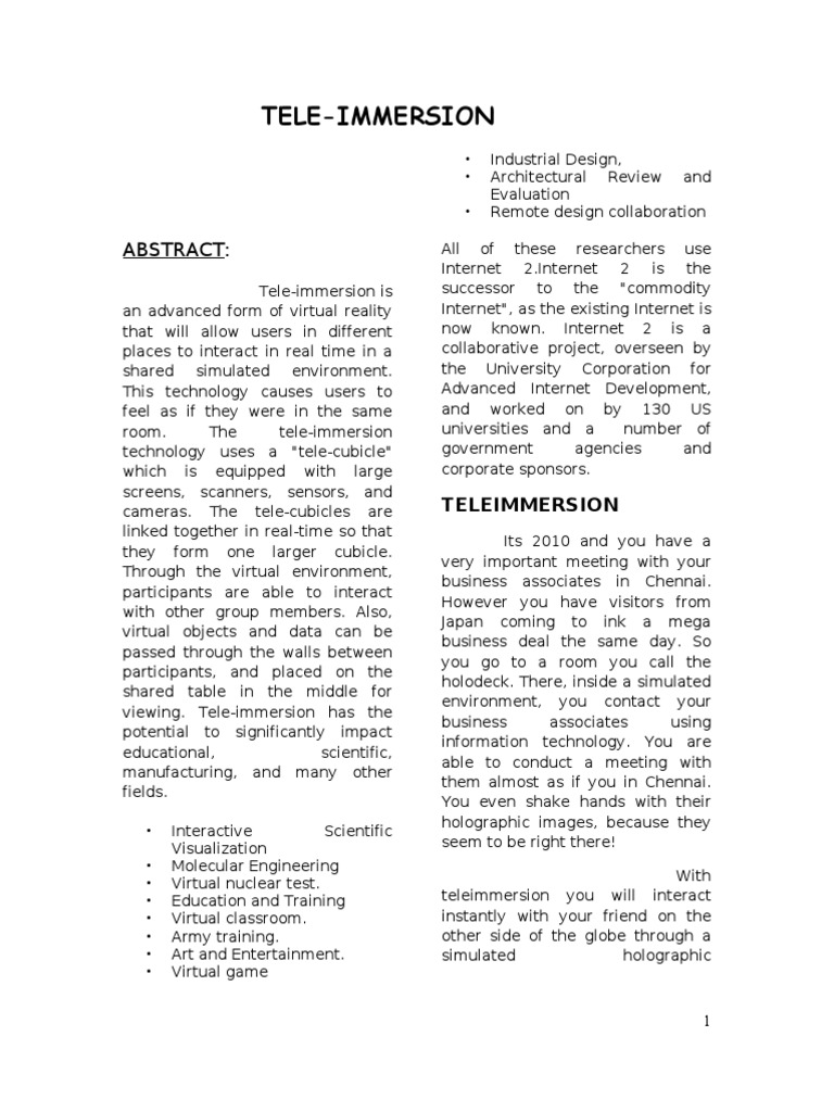 Tele Immersion | PDF | Virtual Reality | 3 D Computer Graphics