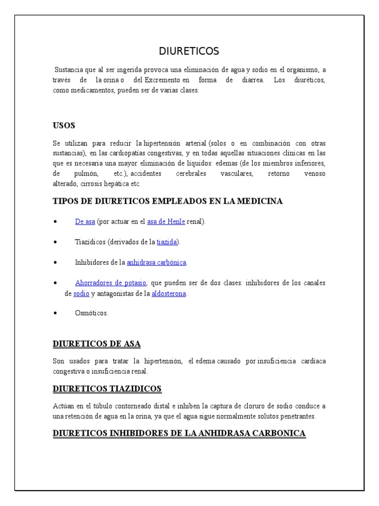 Tipos y usos de diuréticos médicos | PDF | Drogas | Farmacología
