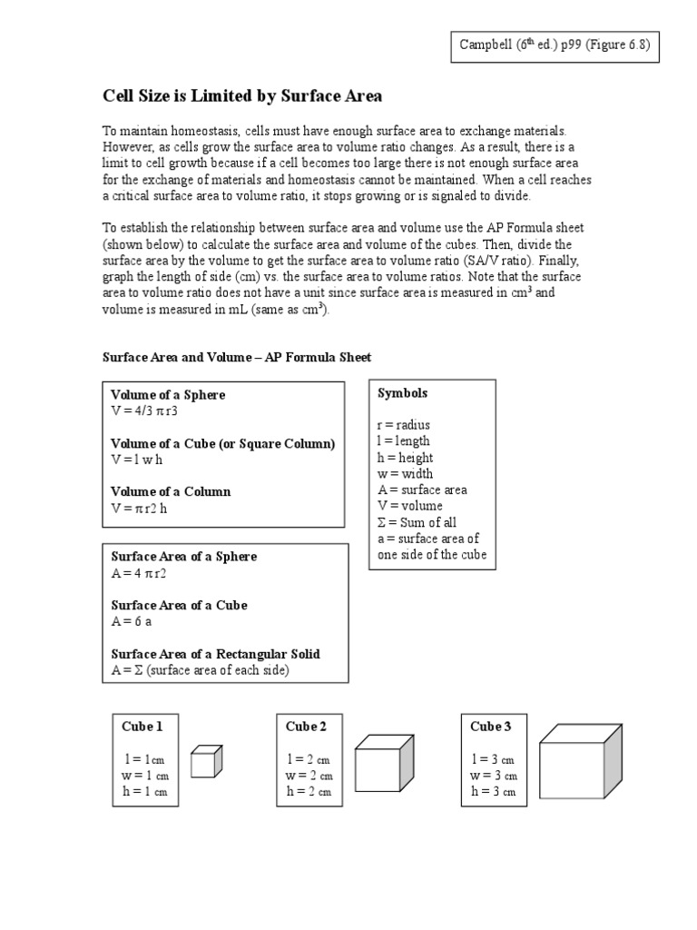 Cell Size and Surface Area Limits | PDF | Surface Area | Volume