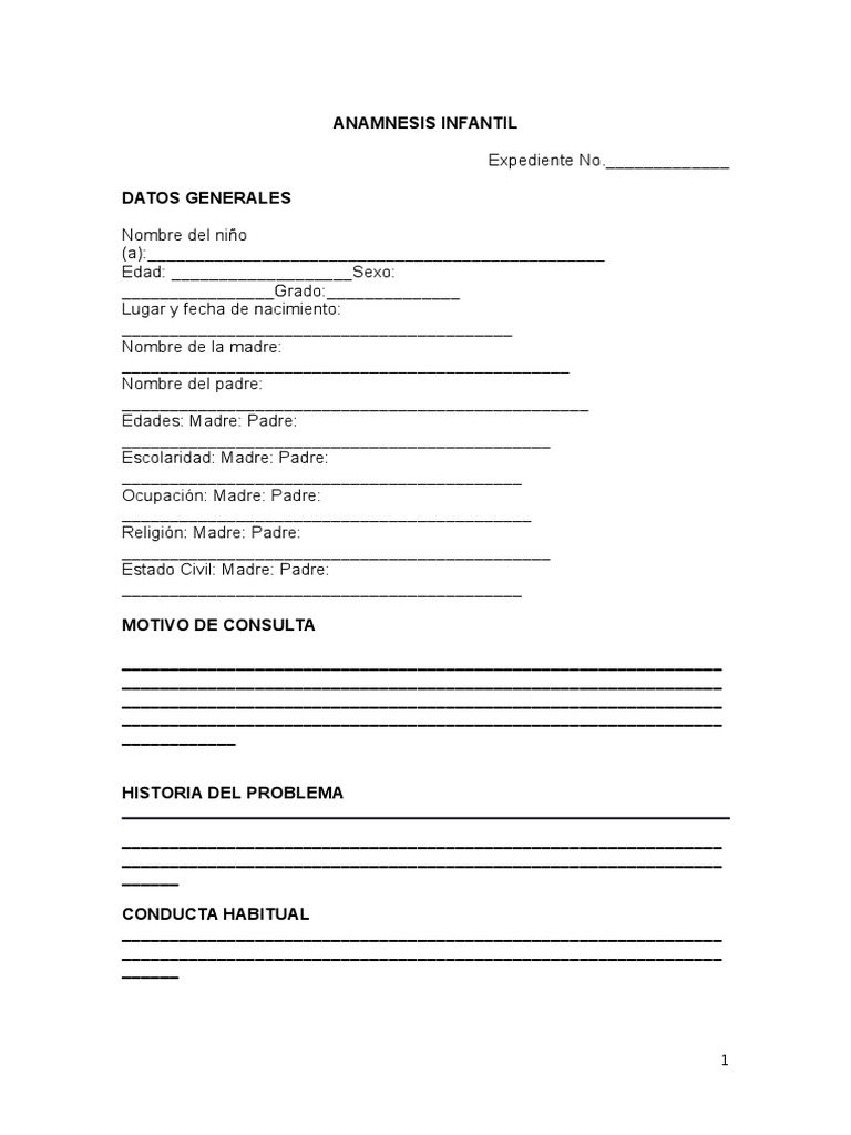 Modelo de Anamnesis para Niños | PDF