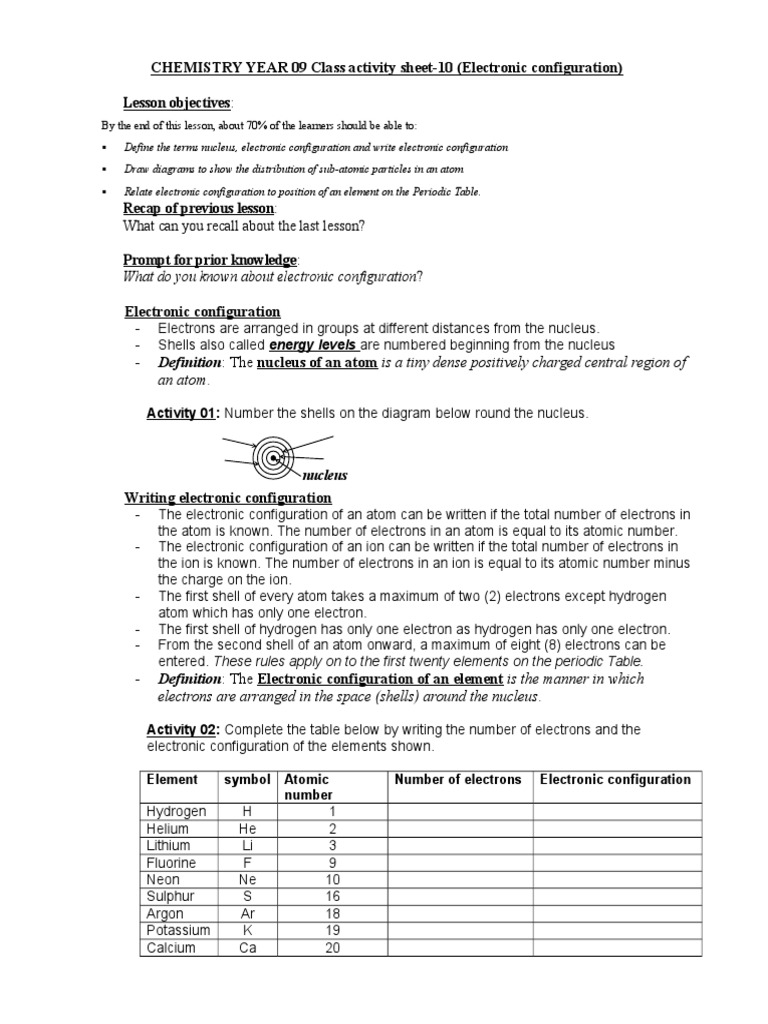 Activity Sheet-10 (Electronic Configuration) | PDF | Electron ...
