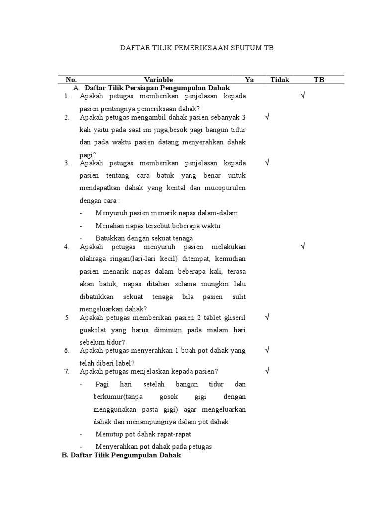 Daftar Tilik Pemeriksaan Sputum TB Bta | PDF