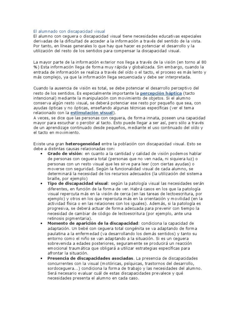 Educación Inclusiva para Discapacidad Visual | PDF | Plan de estudios ...