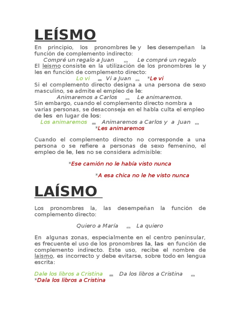 Leísmo, Laísmo y Loísmo | PDF | Morfología | Onomástica