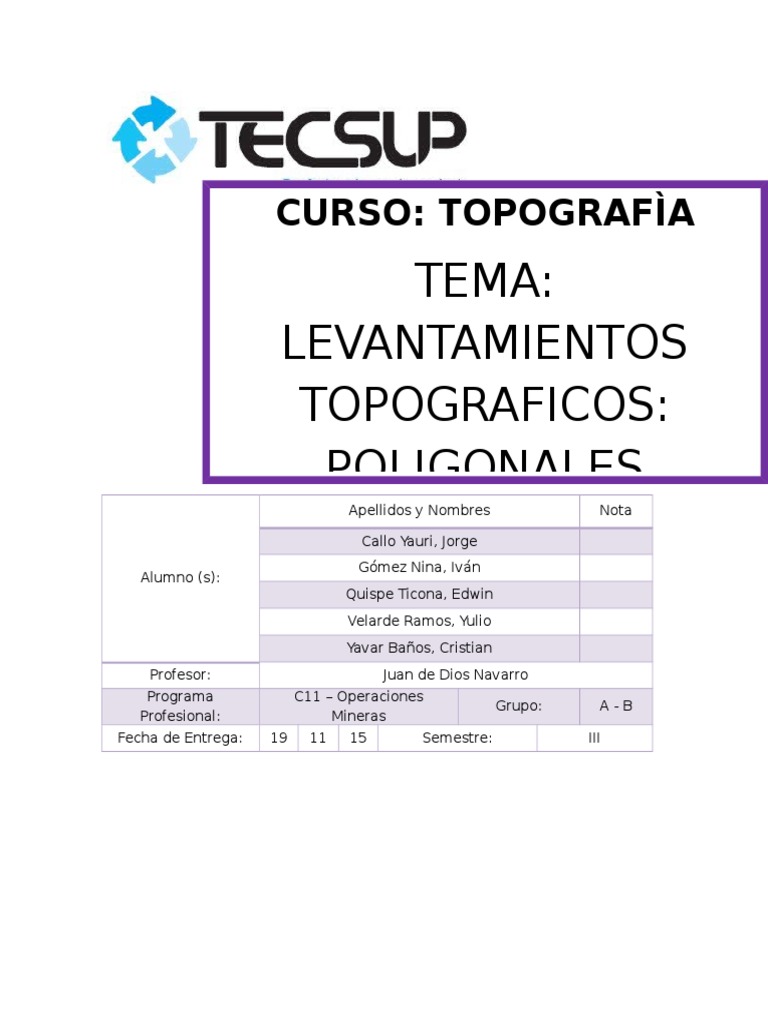 informe 1 topografia tecsup Poligonal.docx | Polígono | Topografía