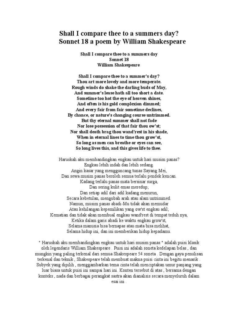 Shall I Compare Thee To A Summers Day | PDF