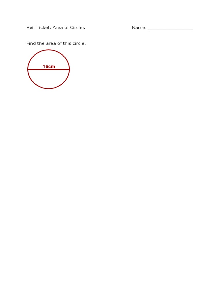 Area of Circles - Exit Ticket | PDF
