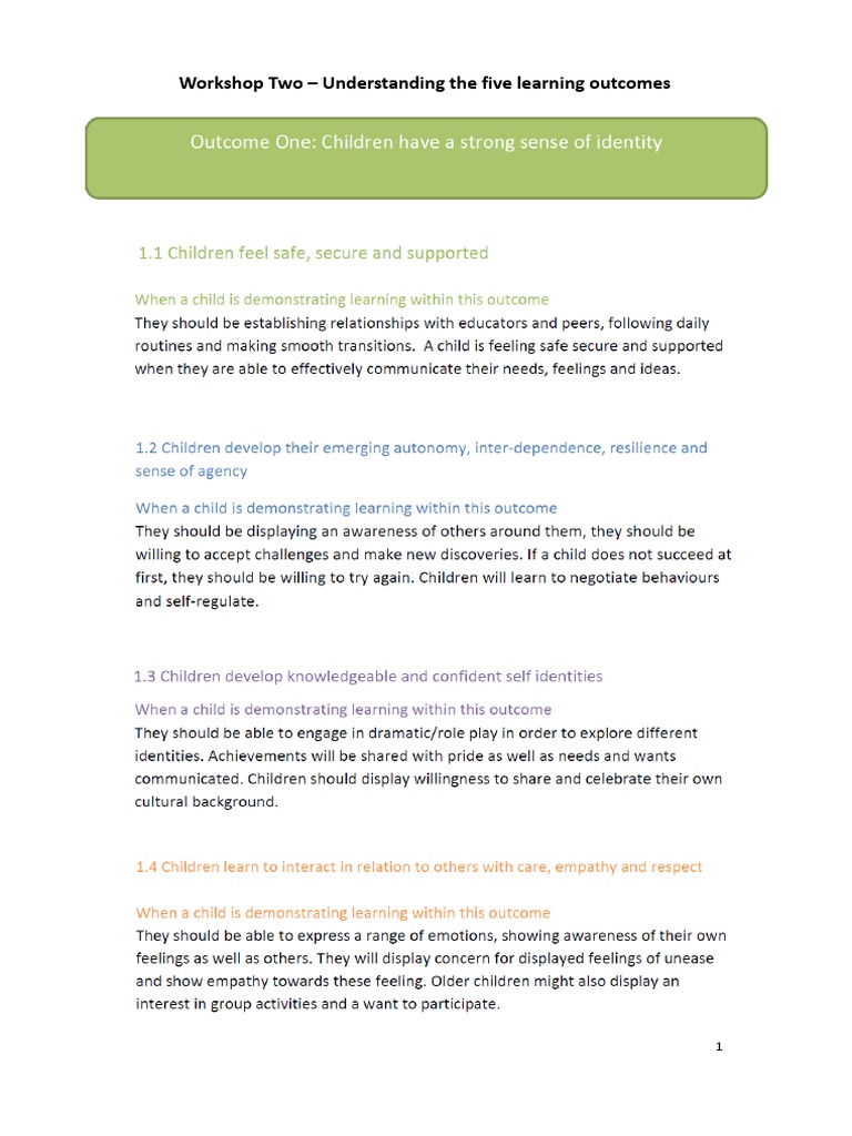 Understanding EYLF Learning Outcomes | PDF | Wellness