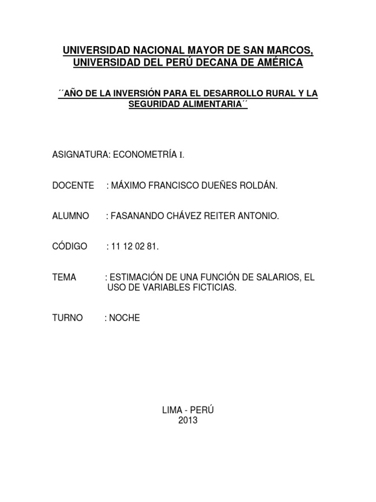 Trabajo Final de Econometría - Regresiones Con Stata | PDF | Logaritmo | Salario