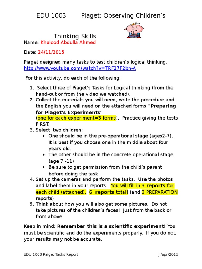 Piagets Task Observation Form | PDF | Mental Processes | Truth
