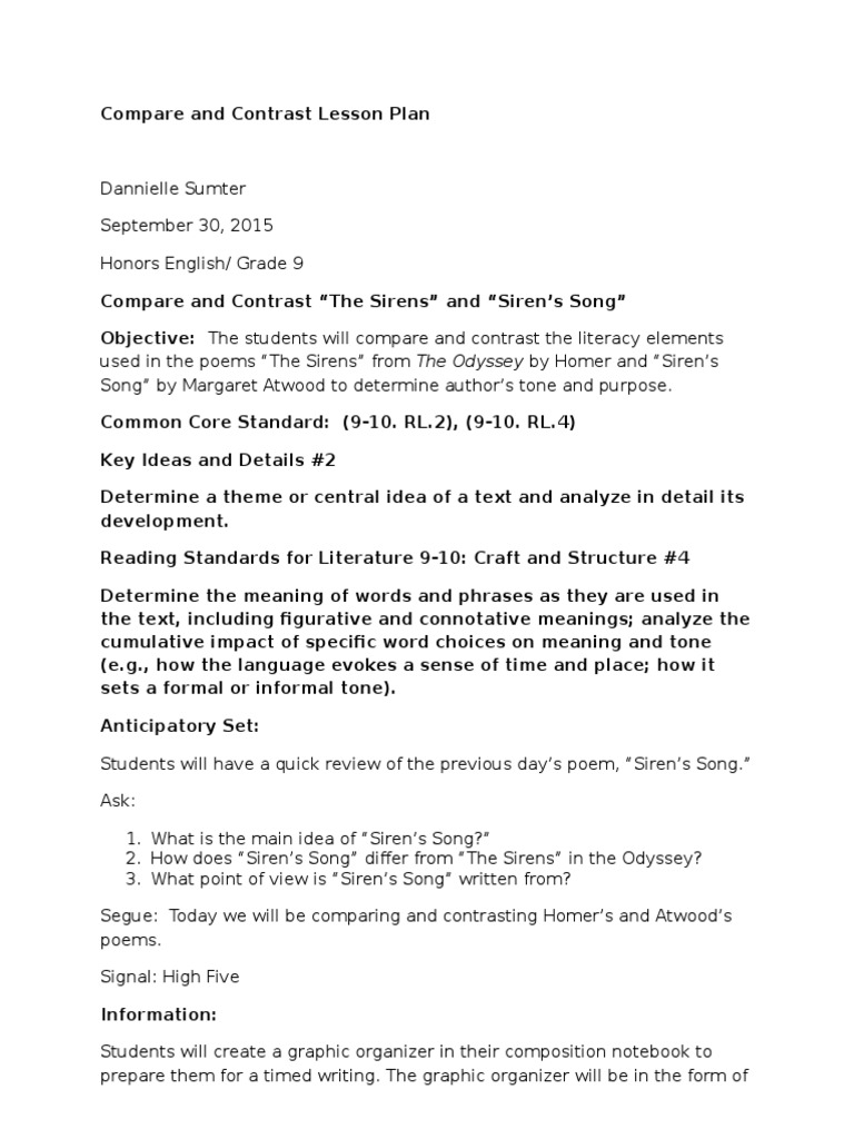 Compare and Contrast Poems Analysis | PDF | Poetry | Lesson Plan