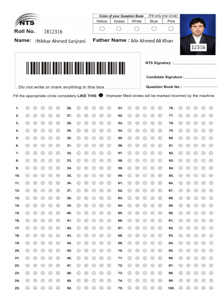 NTS Answer Sheet | PDF | Standardized Tests | Schools