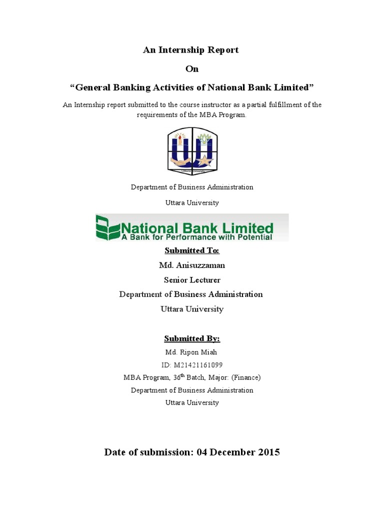 Cover Page | Master Of Business Administration | Supervisor