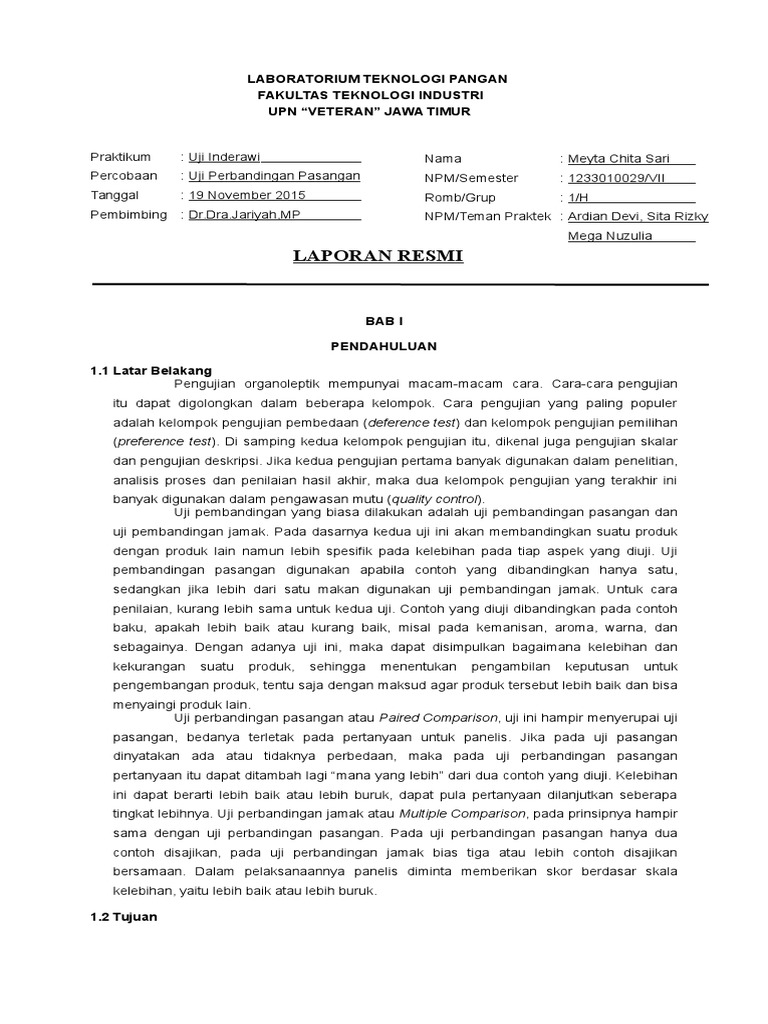 Lapres Uji Perbandingan Pasangan Fix | PDF