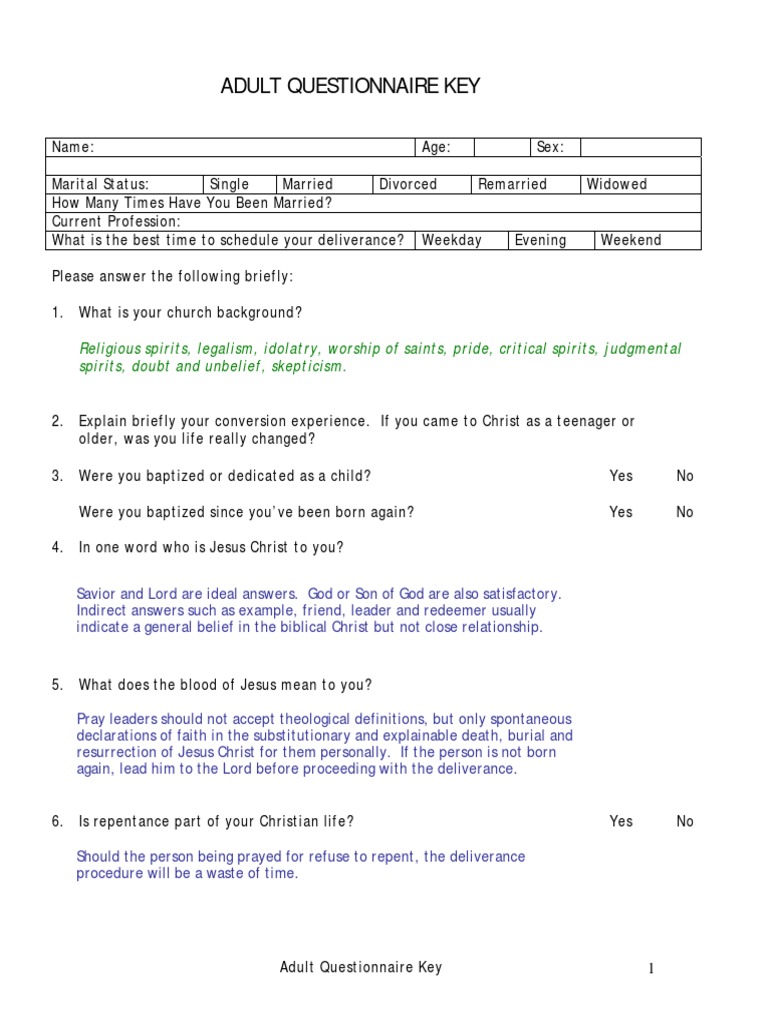 Adult Questionnaire Key | Forgiveness | Anger