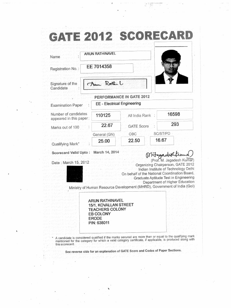 GATE 2012 Score Card | PDF
