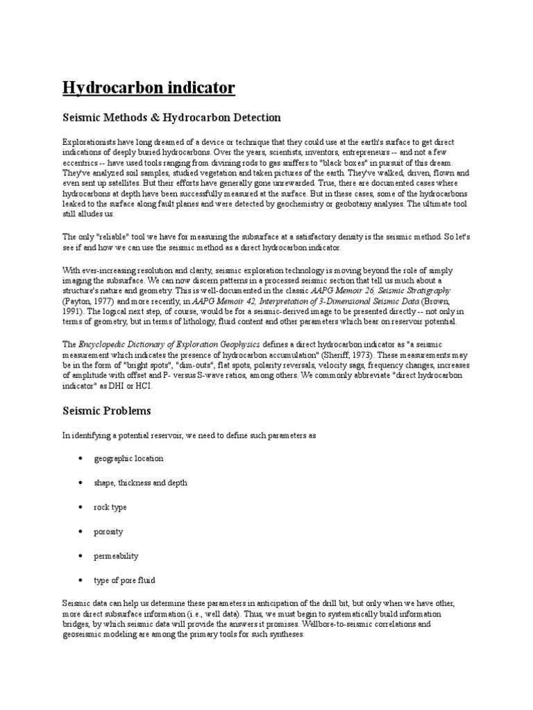 Direct Hydrocarbon Indicators in Seismic Data | PDF | Reflection ...