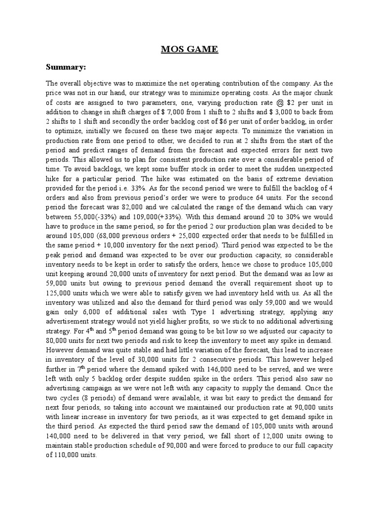 Mos Game Writeup b10 | PDF | Inventory | Forecasting