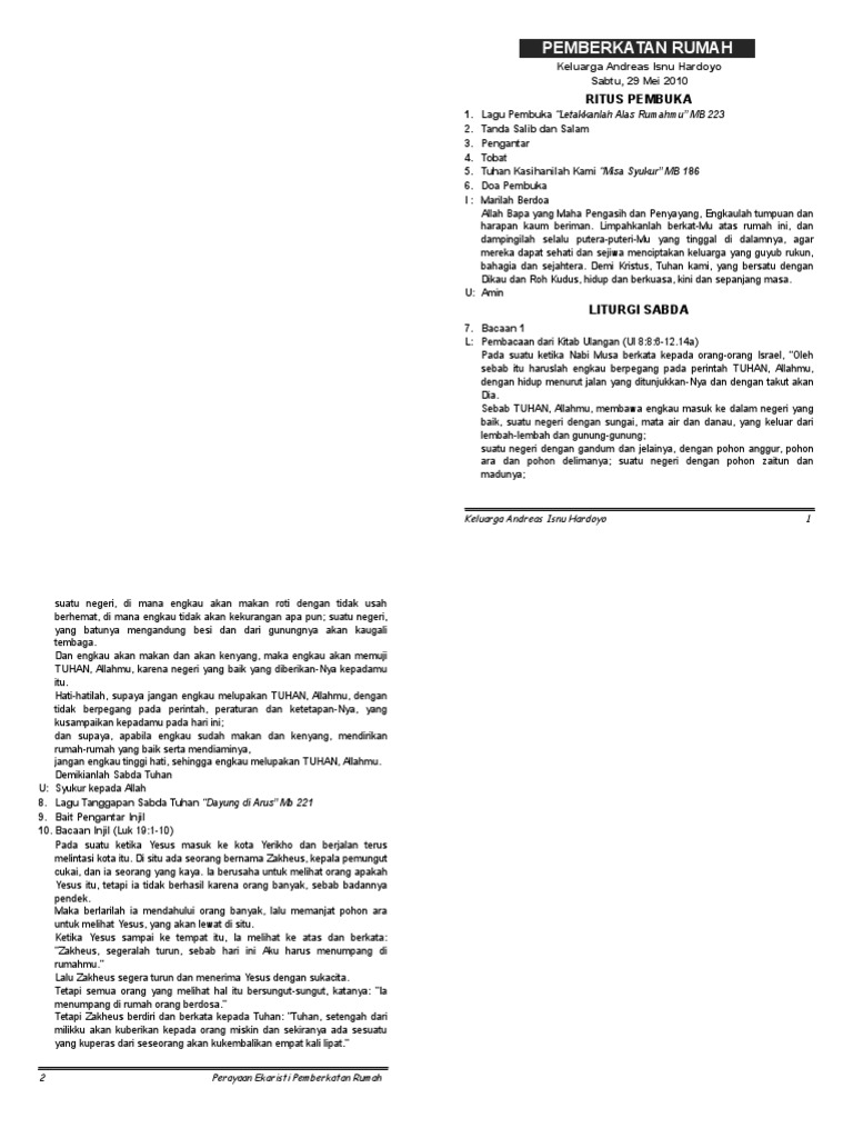 Doa Pemberkatan Rumah Secara Katolik | PDF