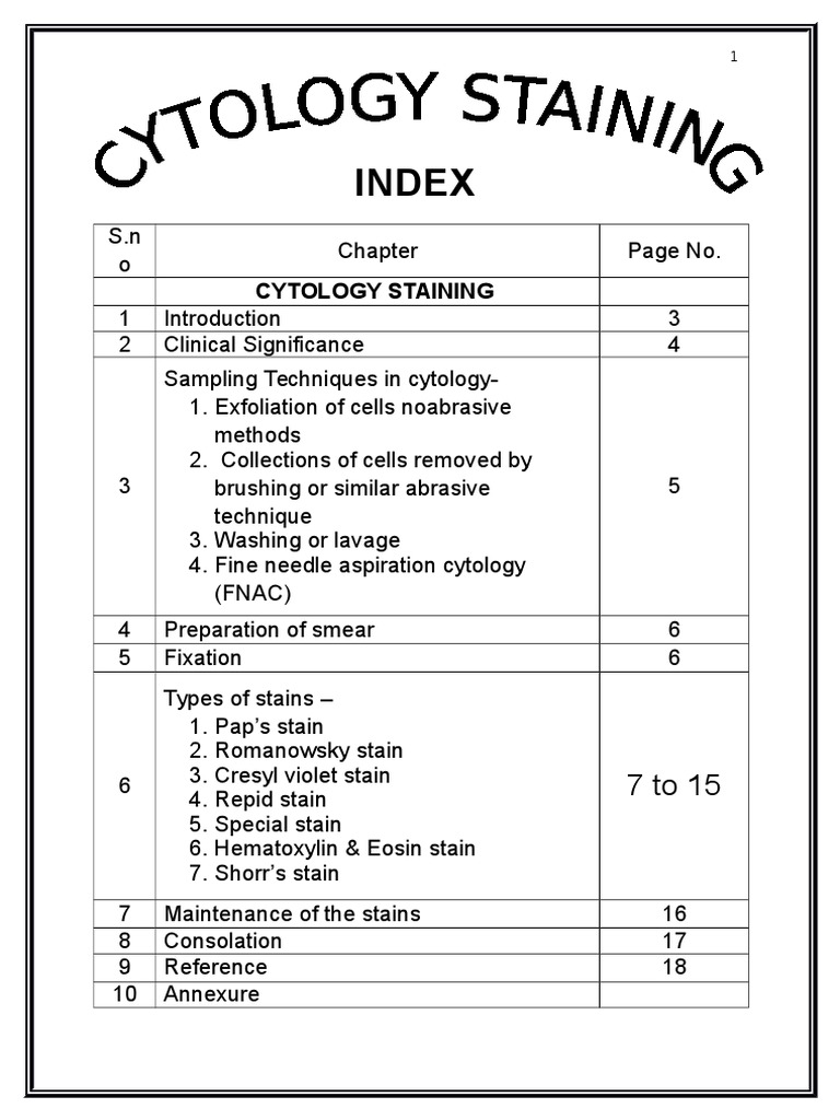 Cytology Staining Techniques Overview | PDF | Cytopathology | Staining