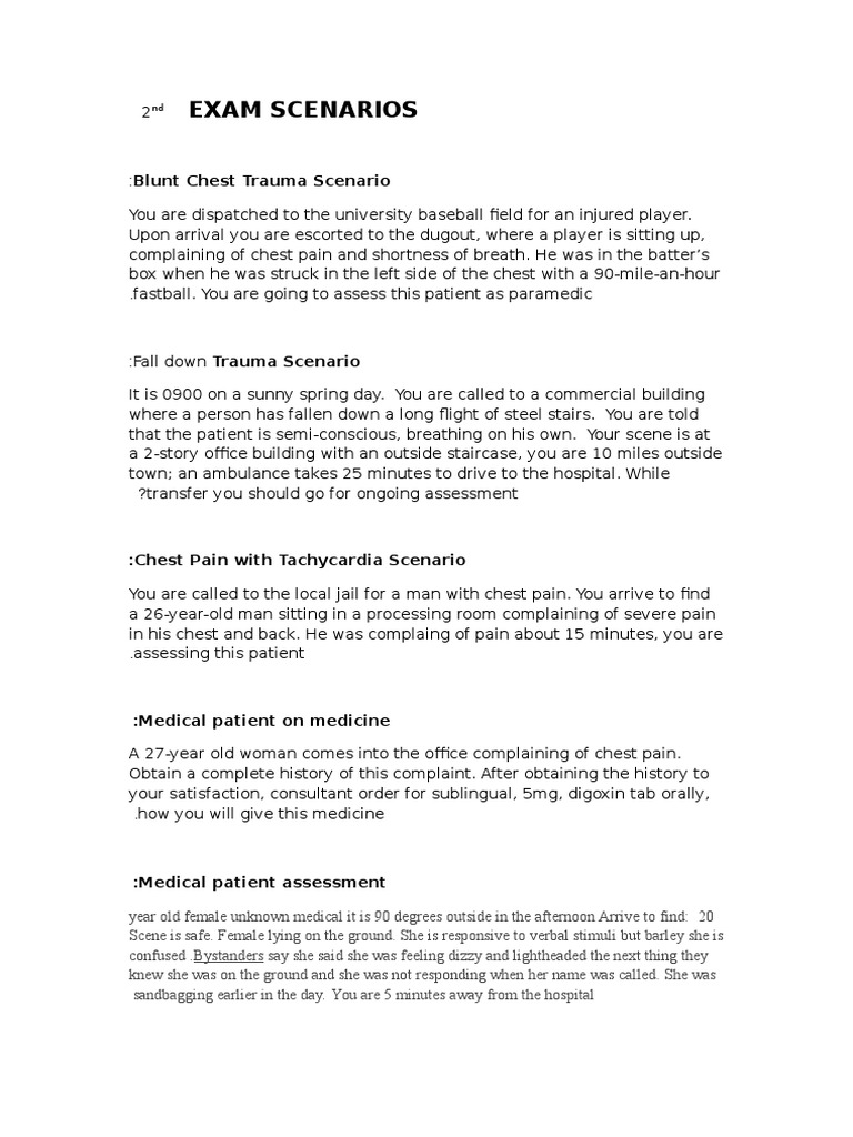 Emergency Medical Scenarios for Paramedics | PDF