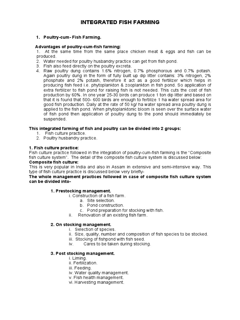 Integrated Fish Farming | PDF
