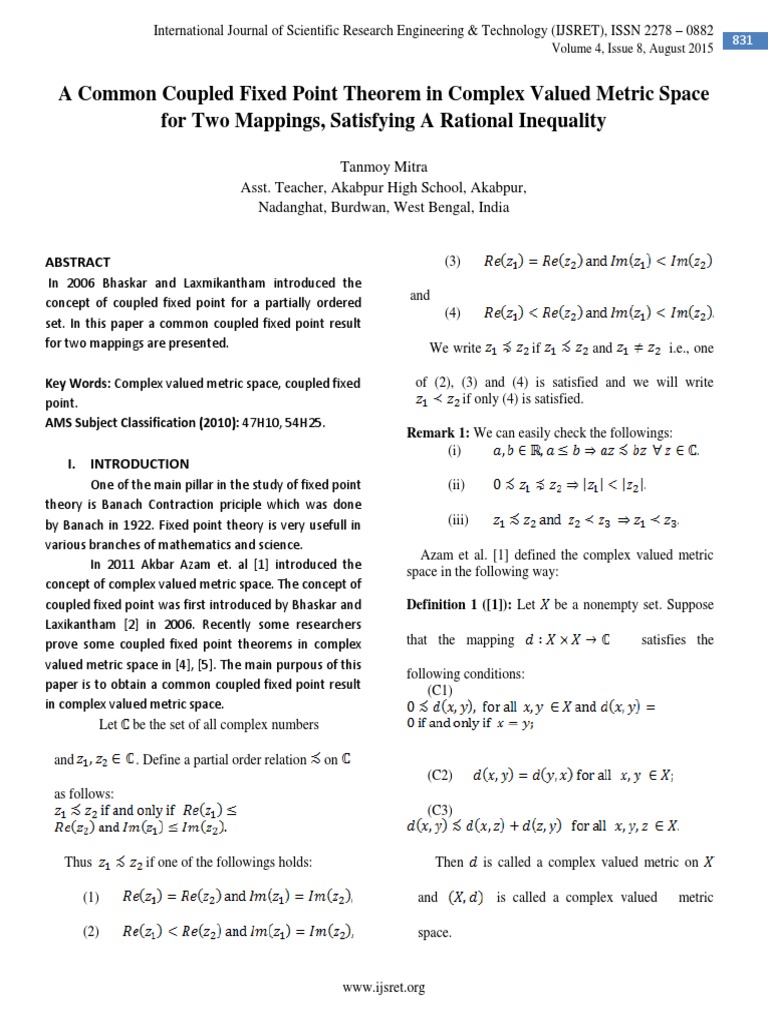 A Common Coupled Fixed Point Theorem In Complex Valued Metric Space For Two Mappings Satisfying 