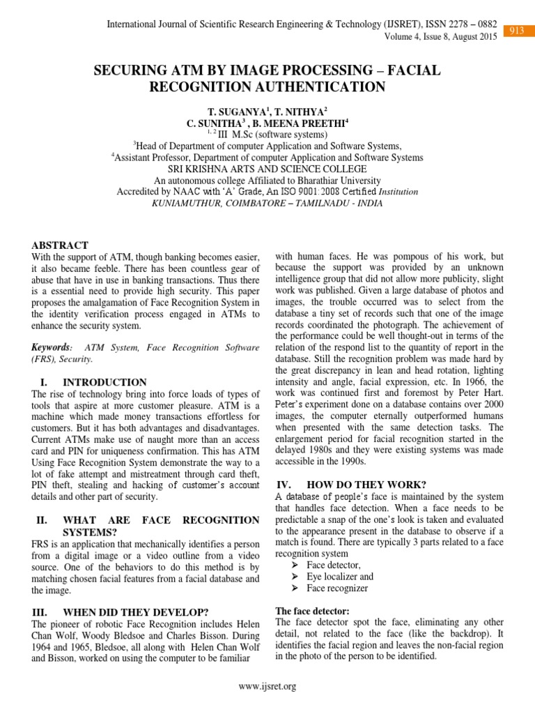 Securing Atm by Image Processing - Facial Recognition Authentication ...