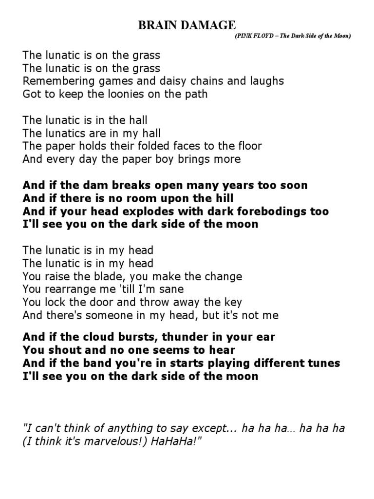 Pink Floyd's "Brain Damage" Lyrics | PDF