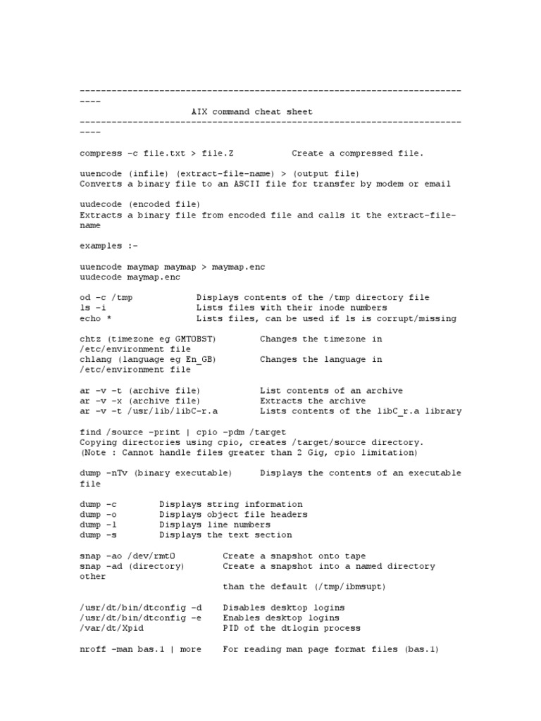 Aix Commands Cheat Sheet Pdf File System Backup 