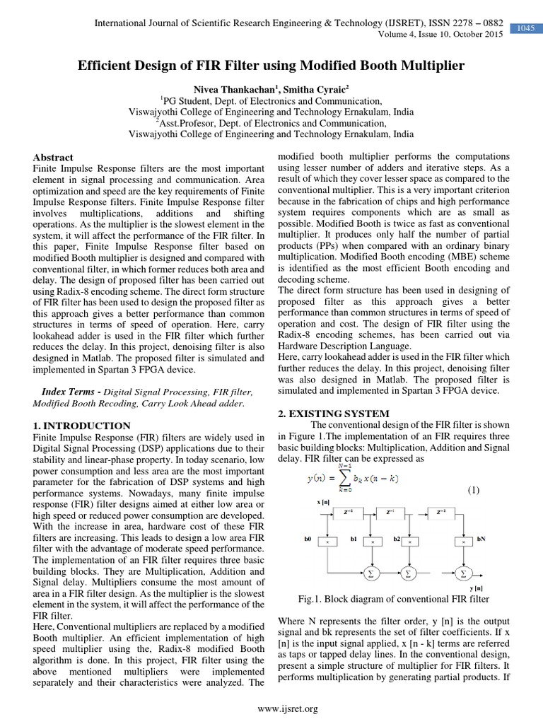 Efficient Design of FIR Filter Using Modified Booth Multiplier | PDF | Multiplication | Signal ...