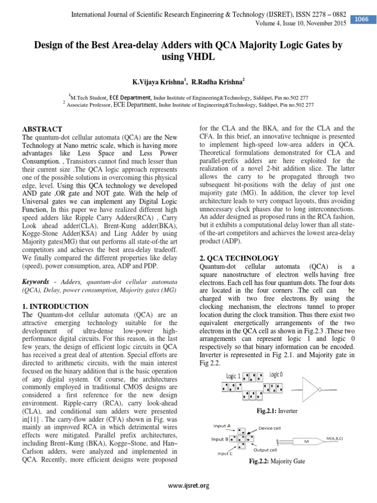 Design of The Best Area-Delay Adders With QCA Majority Logic Gates by ...