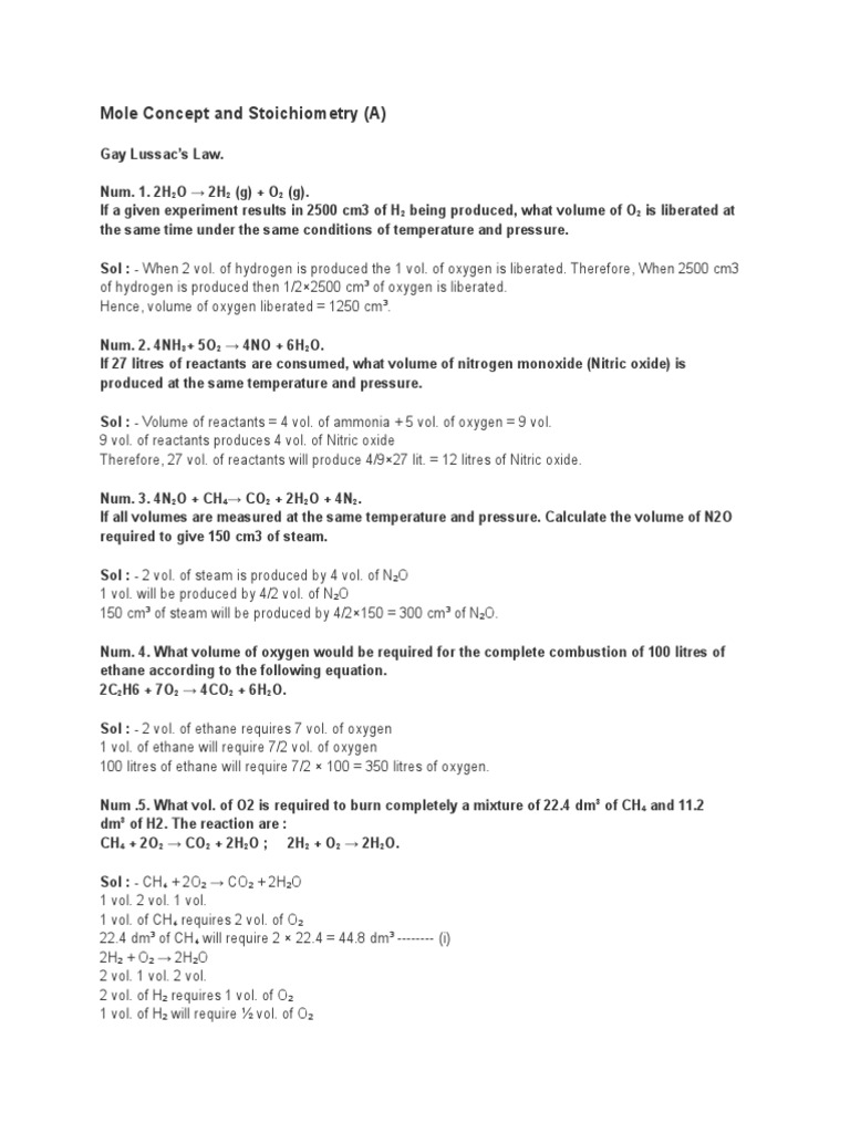 Mole Concept and Stoichiometry Examples | PDF | Mole (Unit) | Stoichiometry