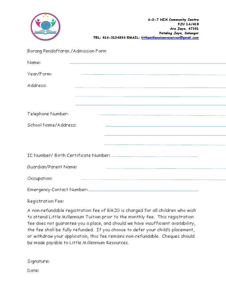 Little Millennium Tuition Registration Form | PDF