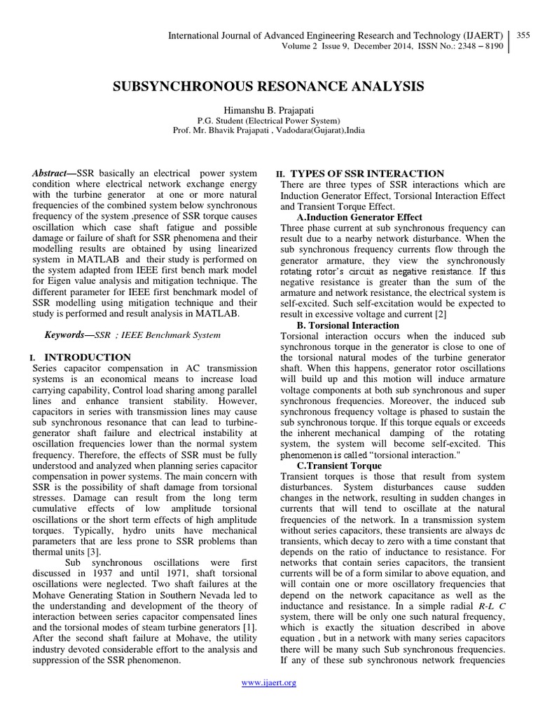 Sub-Synchronous Resonance Analysis in Power Systems | PDF | Capacitor ...