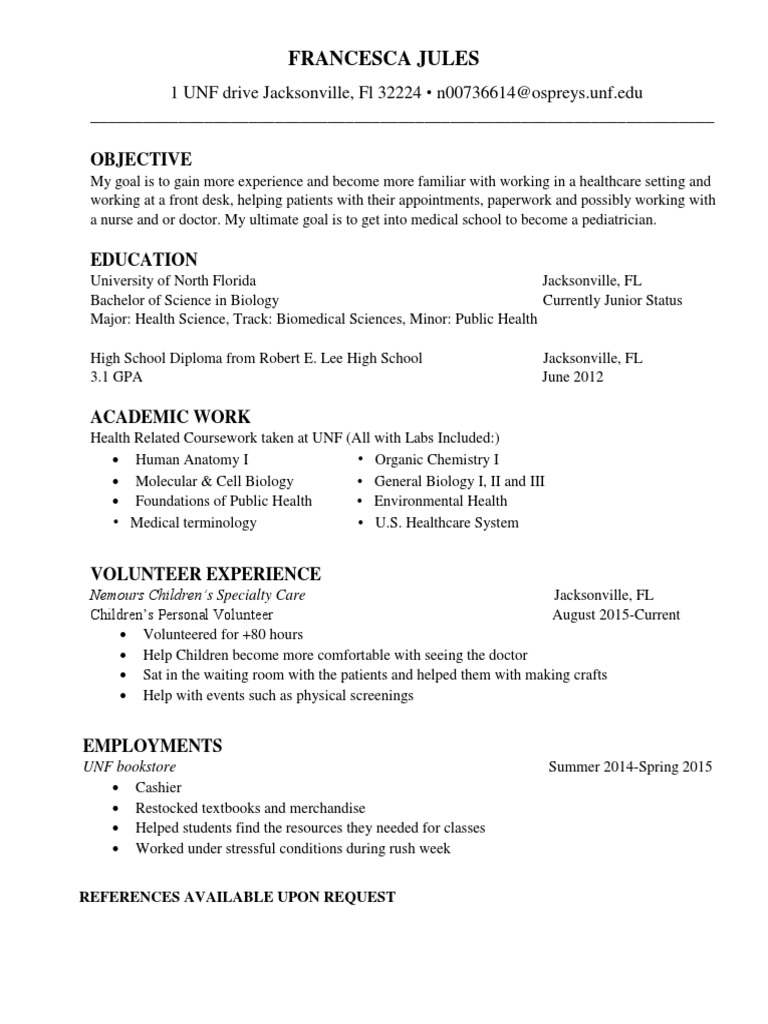 Healthcare Experience and Education Resume | PDF