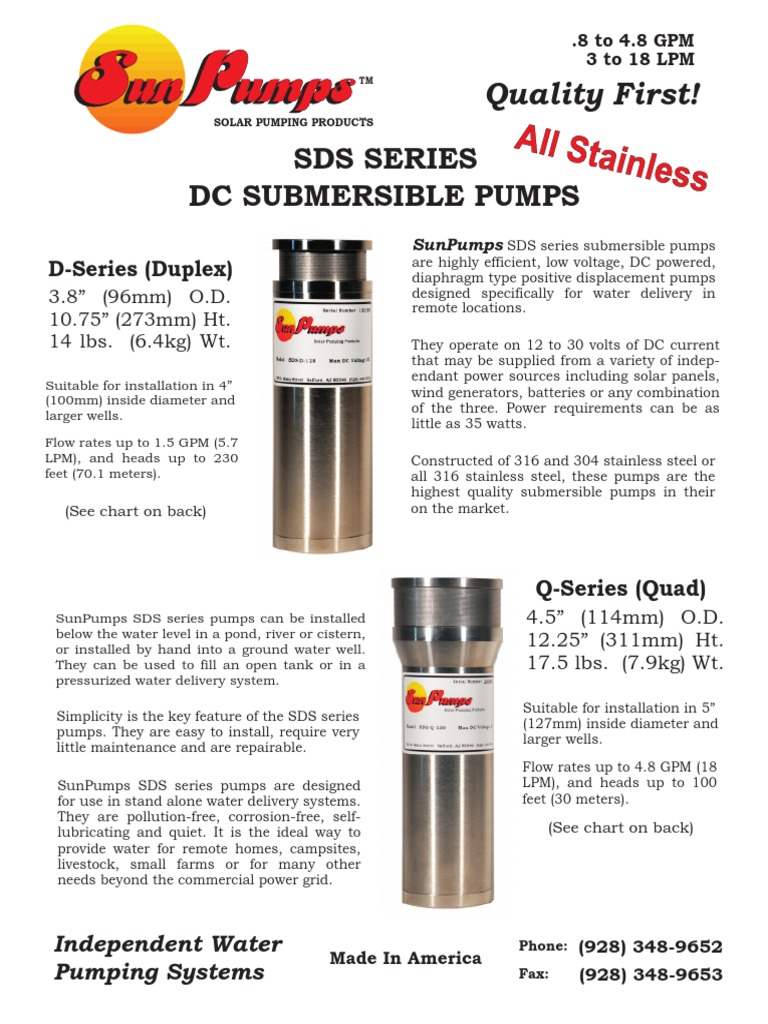SunPumps SDS Series Submersible Pumps: Technical Specifications and ...