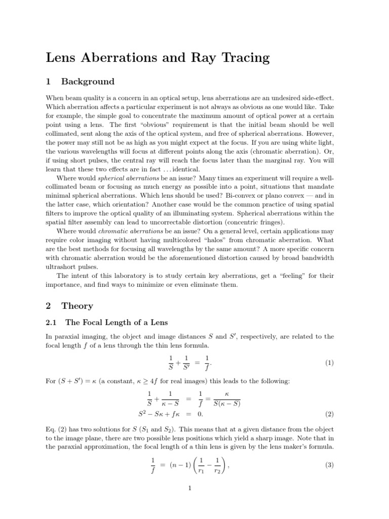 Lens Aberrations and Ray Tracing: 1 Background | PDF | Interferometry | Optics
